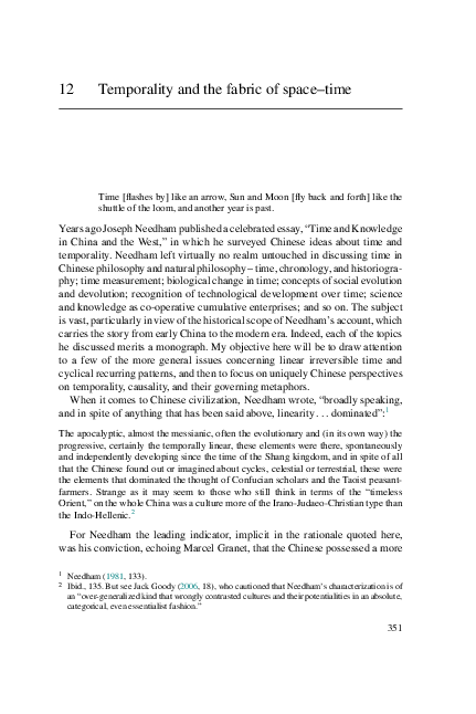 (PDF) Temporality and the Fabric of Space-Time in Early Chinese Thought