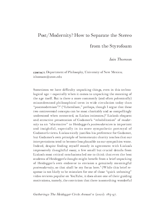 (PDF) “Post/Modernity? How to Separate the Stereo from the Styrofoam ...
