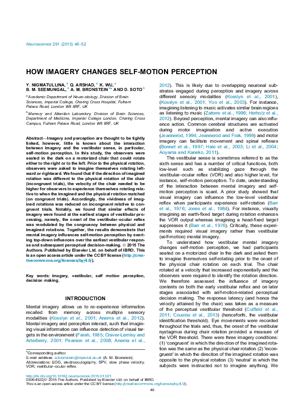 (PDF) How imagery changes self-motion perception