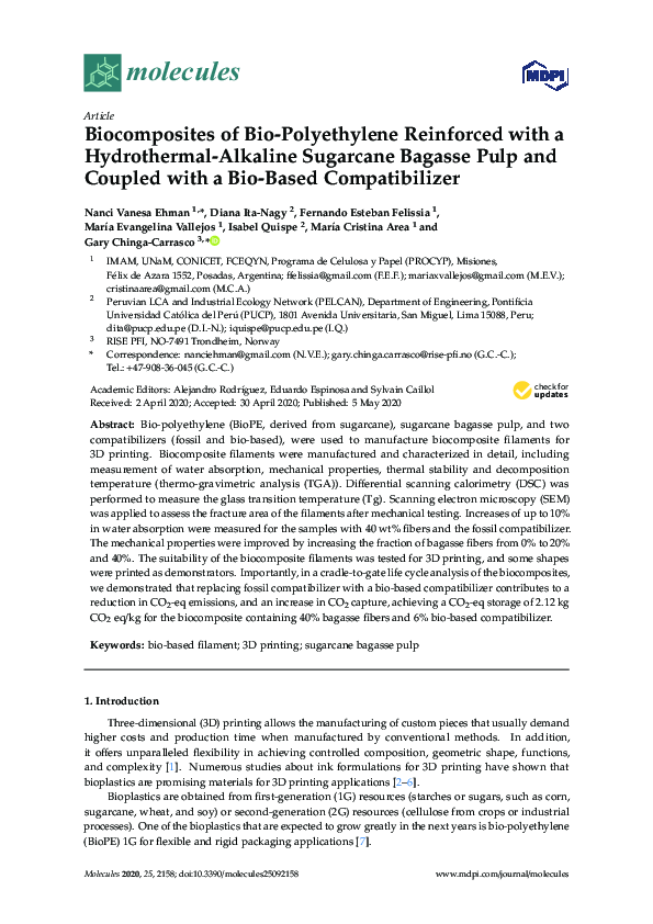 (PDF) Biocomposites of Bio-Polyethylene Reinforced with a Hydrothermal ...