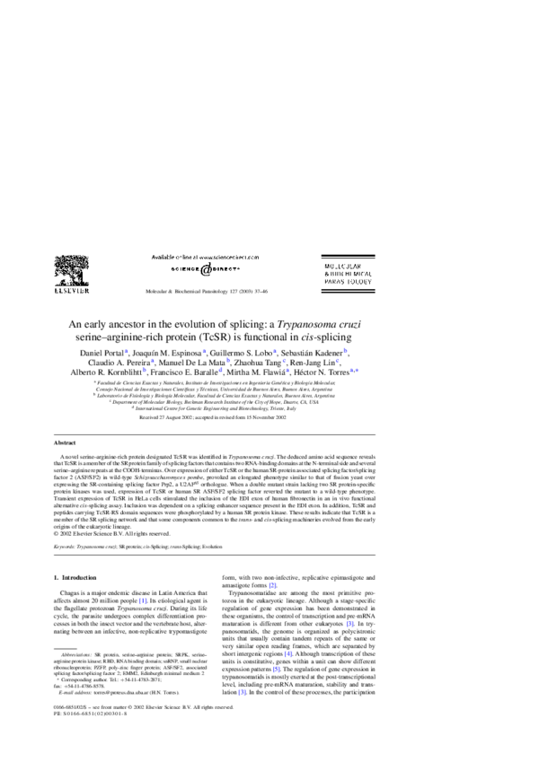 (PDF) An early ancestor in the evolution of splicing: a Trypanosoma ...