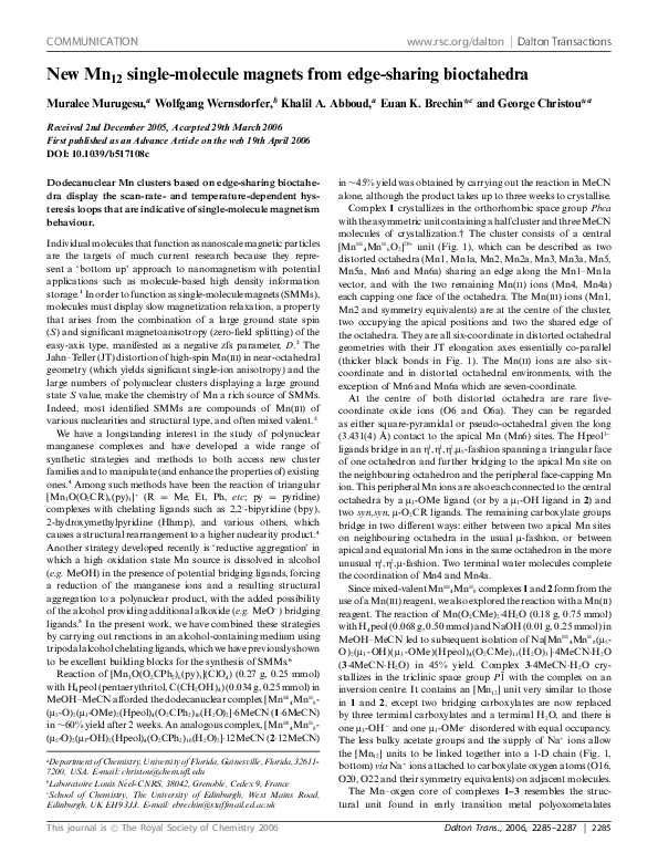 (PDF) New Mn12 single-molecule magnets from edge-sharing bioctahedra ...