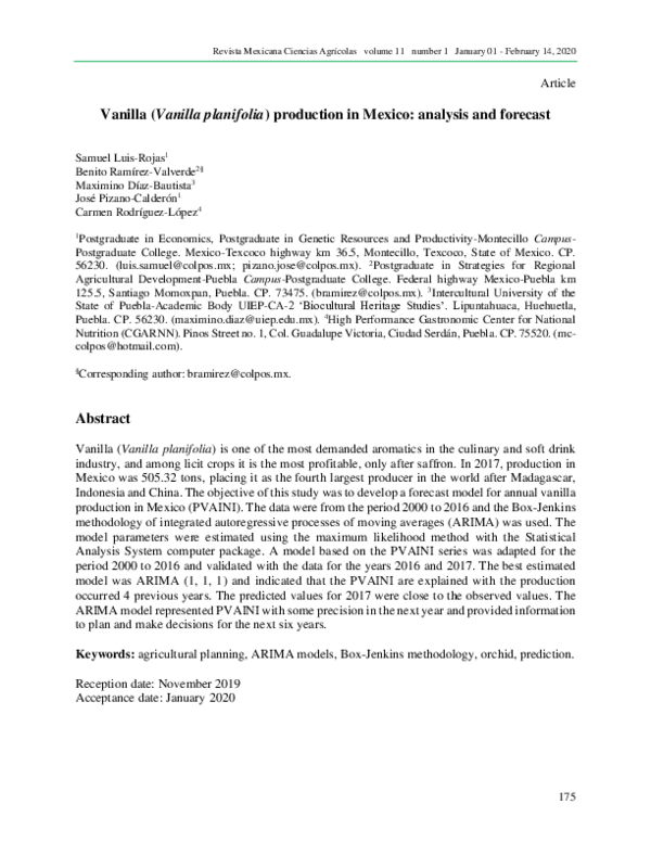 (PDF) Vanilla (Vanilla planifolia) production in Mexico: analysis and ...