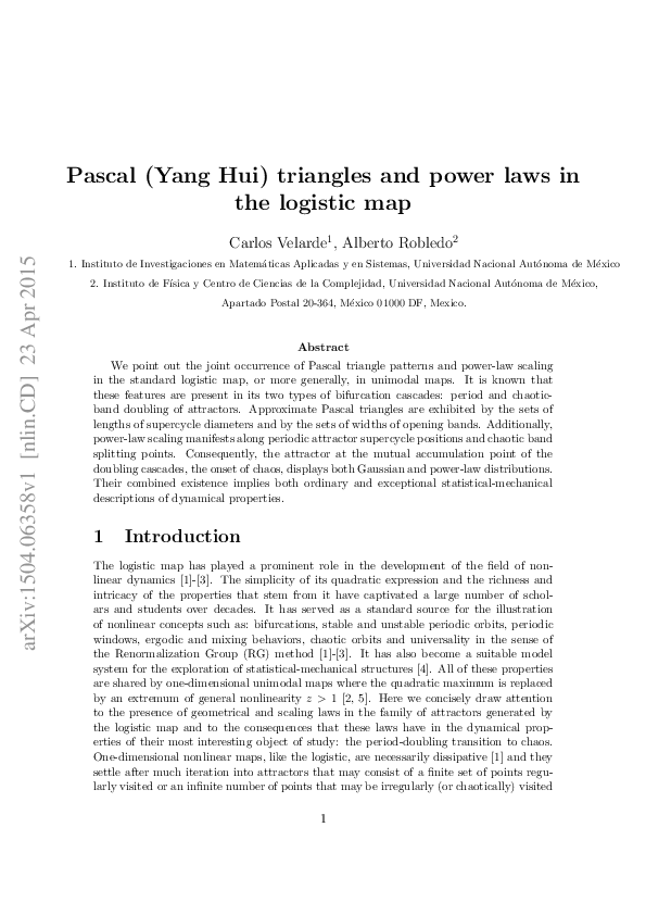(PDF) Pascal (Yang Hui) triangles and power laws in the logistic map