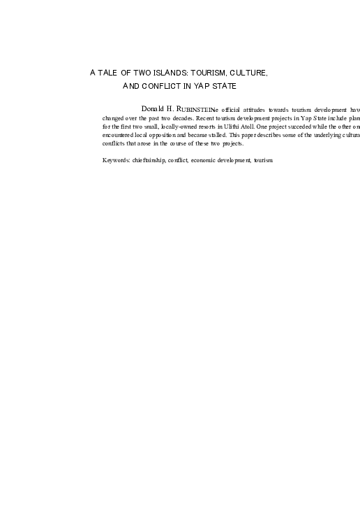 (PDF) A Tale of Two Islands: Tourism, Culture, and Conflict in Yap State