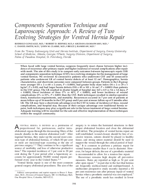 (PDF) Components separation technique and laparoscopic approach: a review of two evolving ...