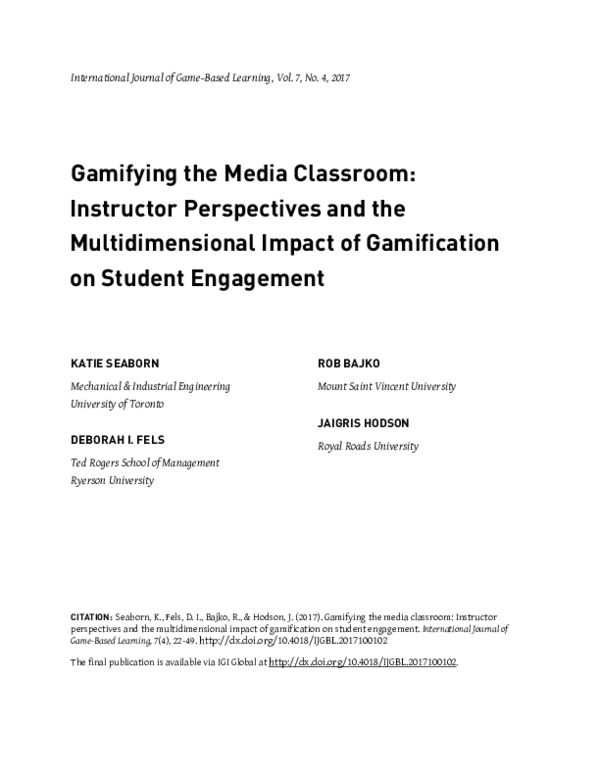 (PDF) Gamifying the Media Classroom: Instructor Perspectives and the Multidimensional Impact of ...