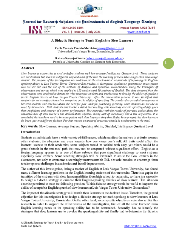 (PDF) A Didactic Strategy to Teach English to Slow Learners