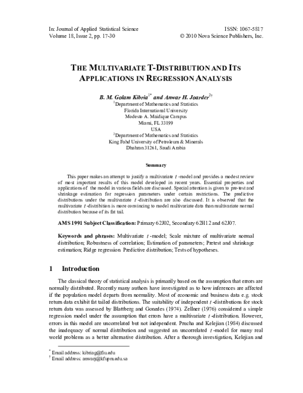 (PDF) On the Multivariate T-Distribution and Some of its Applications