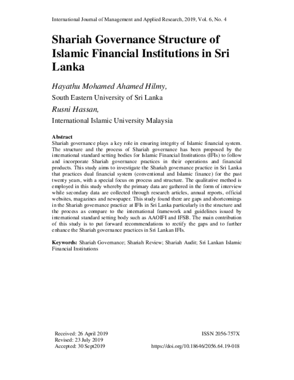 (PDF) Shariah Governance Structure of Islamic Financial Institutions in ...
