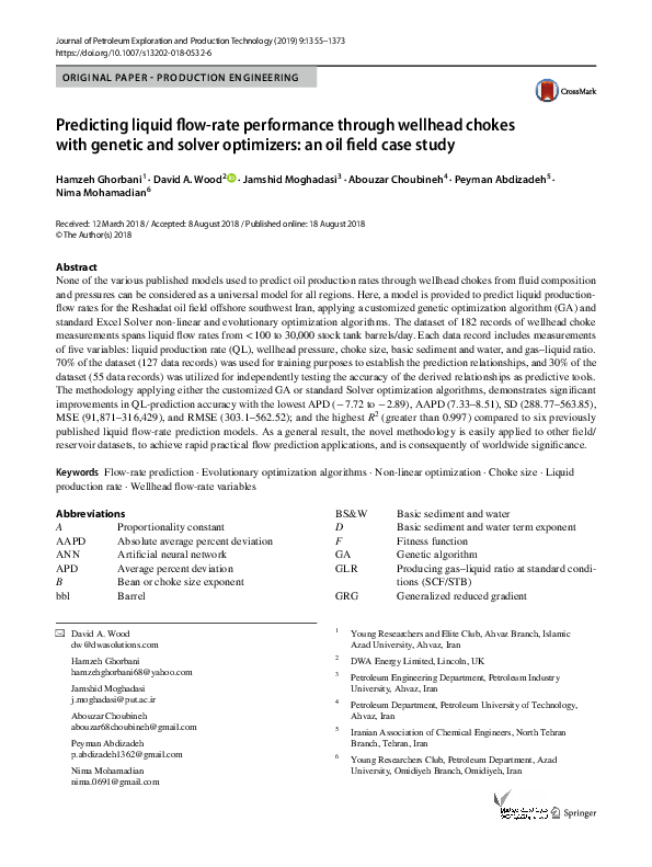 (PDF) Predicting liquid flow-rate performance through wellhead chokes with genetic and solver ...