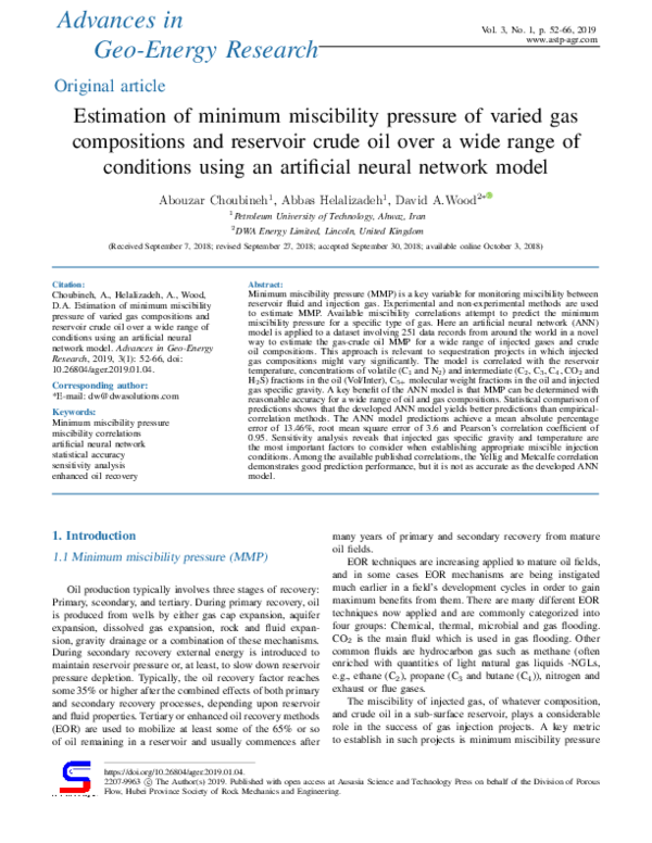 (PDF) Estimation of minimum miscibility pressure of varied gas compositions and reservoir crude ...