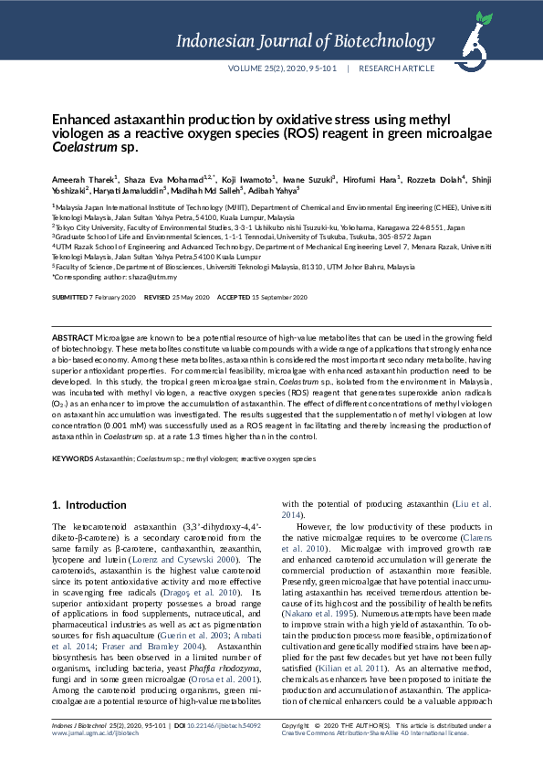 (PDF) Enhanced astaxanthin production by oxidative stress using methyl ...