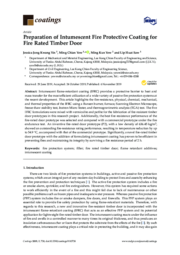 (PDF) Preparation of Intumescent Fire Protective Coating for Fire Rated ...