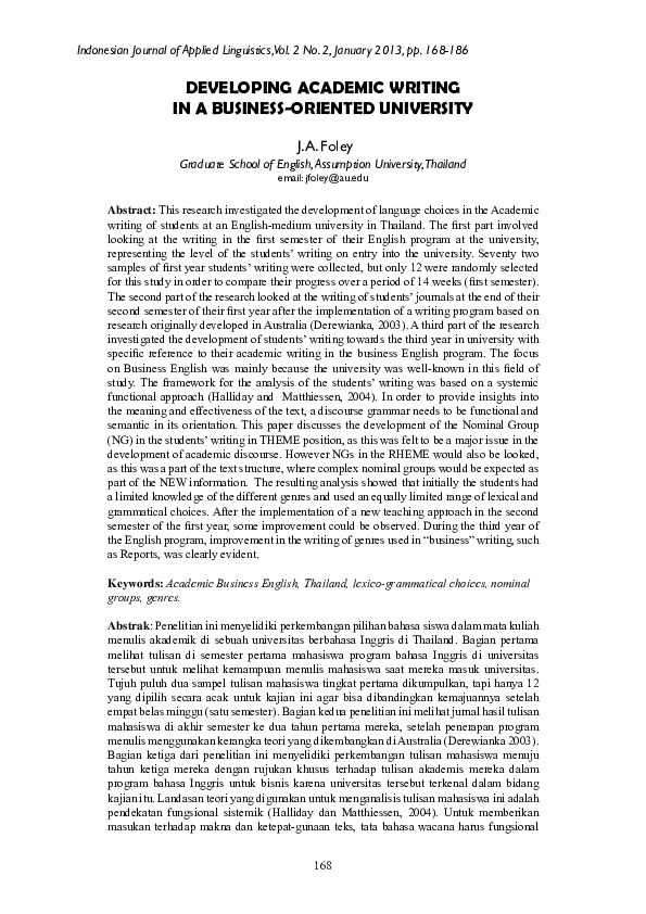 (PDF) Developing Academic Writing in a Business Oriented University