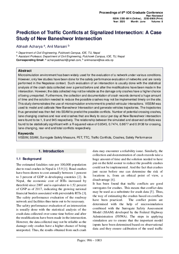 Pdf Prediction Of Traffic Conflicts At Signalized Intersection A