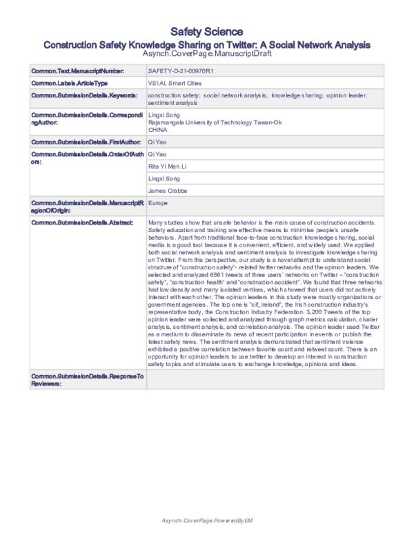 (PDF) Construction Safety Knowledge Sharing on Twitter: A Social ...