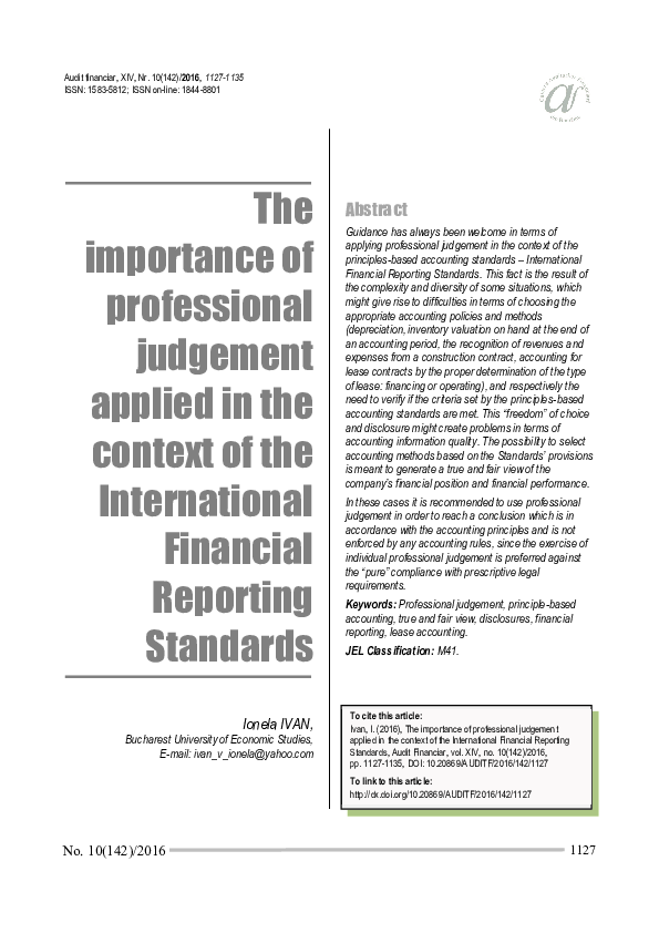 (PDF) The importance of professional judgement applied in the context ...