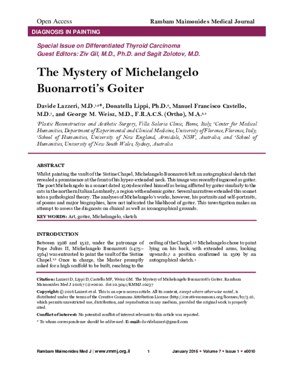 (PDF) The Mystery of Michelangelo Buonarroti's Goiter
