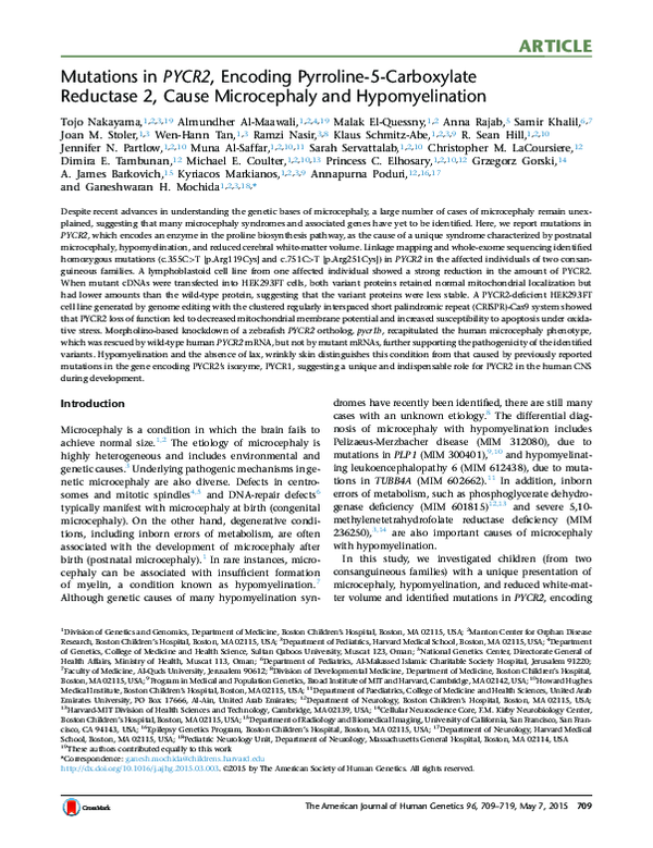 (PDF) Mutations in PYCR2, Encoding Pyrroline-5-Carboxylate Reductase 2 ...