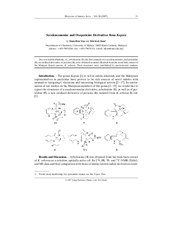 (PDF) Secoleuconoxine and Oxopericine Derivatives fromKopsia