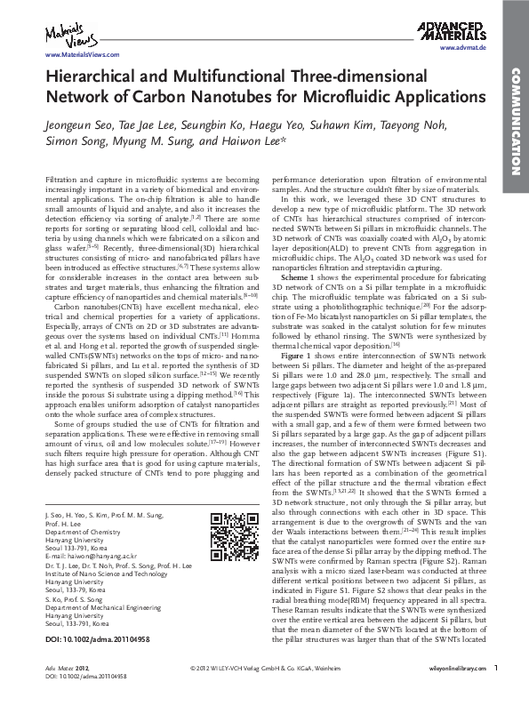 (PDF) Hierarchical and Multifunctional Three-Dimensional Network of Carbon Nanotubes for ...