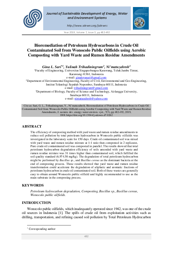 (PDF) Bioremediation of petroleum hydrocarbons in contaminated soils: comparison of biosolids ...