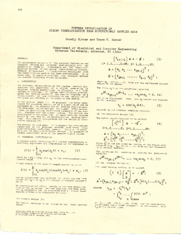 (PDF) Further Investigation on System Identification from Nonuniformly Sampled Data