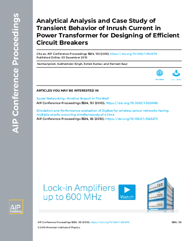 (PDF) Inrush Current Analysis for Circuit Breaker Design