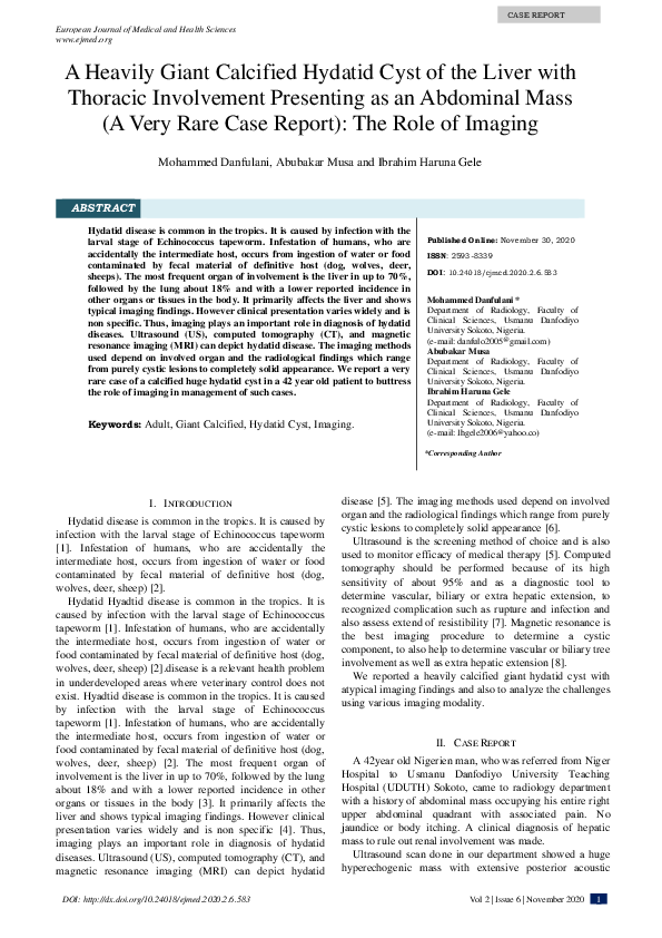 (PDF) A Heavily Giant Calcified Hydatid Cyst of the Liver with Thoracic ...