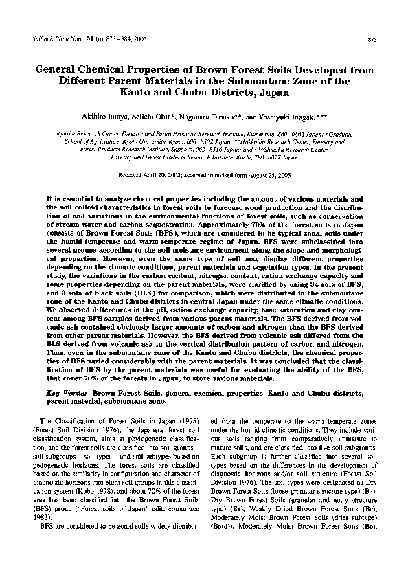 (PDF) General Chemical Properties of Brown Forest Soils Developed from ...