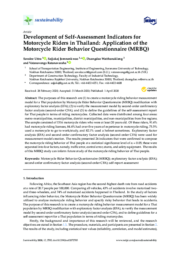(PDF) Development of Self-Assessment Indicators for Motorcycle Riders ...