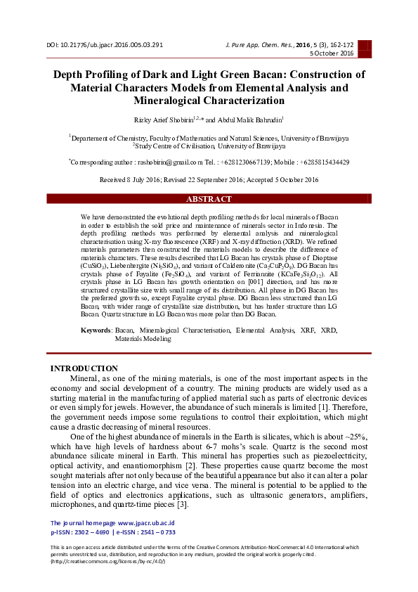 (PDF) Depth Profiling of Dark and Light Green Bacan: Construction of ...