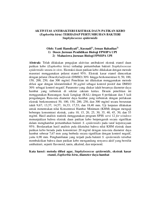 (PDF) AKTIVITAS ANTIBAKTERI EKSTRAK DAUN PATIKAN KEBO (Euphorbia hirta ...