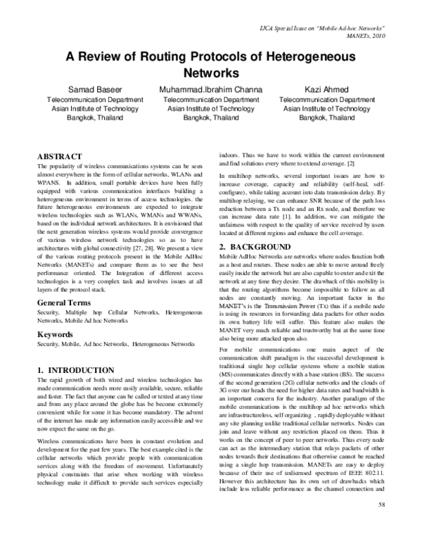 Pdf A Review Of Routing Protocols Of Heterogeneous Networks
