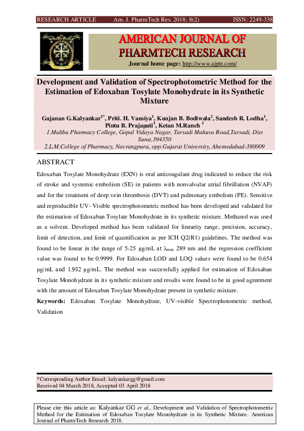 Pdf Development And Validation Of Uv Spectroscopic Method For Estimation Of Fosfomycin In