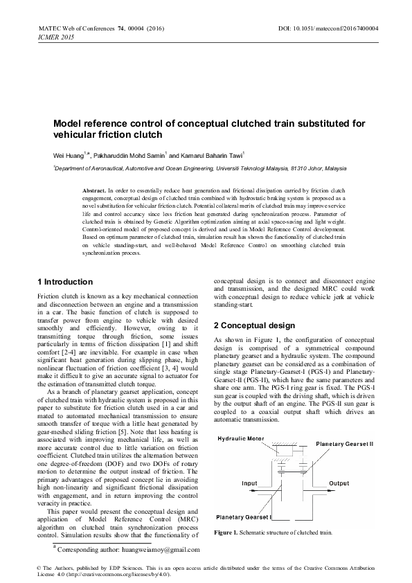 (PDF) Model reference control of conceptual clutched train substituted ...