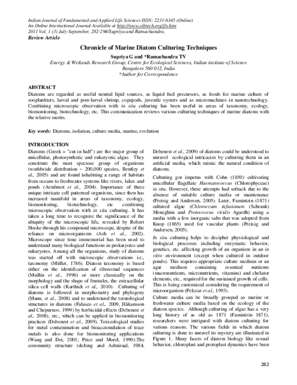 (PDF) Chronicle of Marine Diatom Culturing Techniques