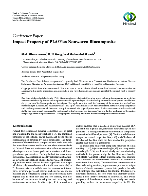 (PDF) Impact Property of PLA/Flax Nonwoven Biocomposite
