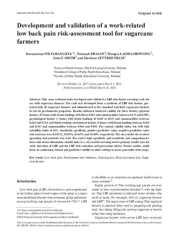 (PDF) Development and validation of a work-related low back pain risk ...