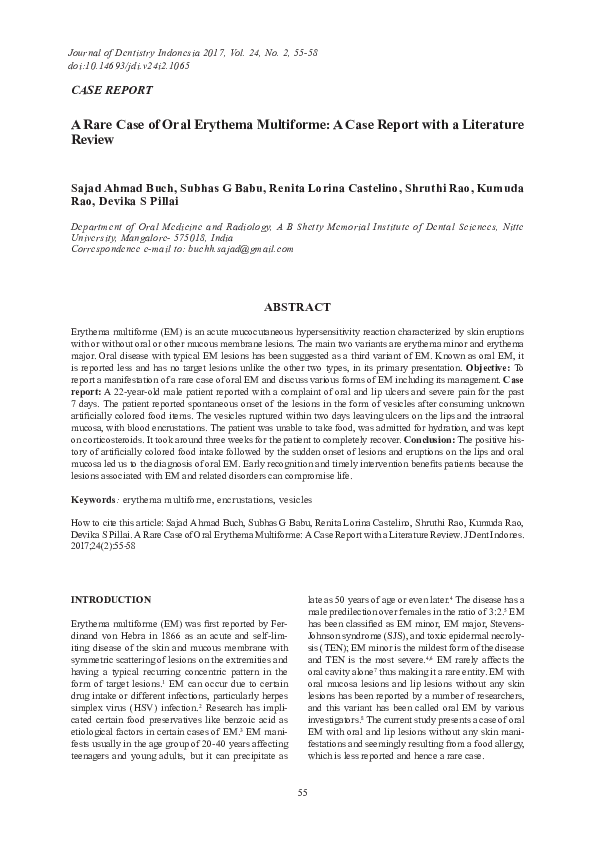 (PDF) A Rare Case of Oral Erythema Multiforme: A Case Report with a ...