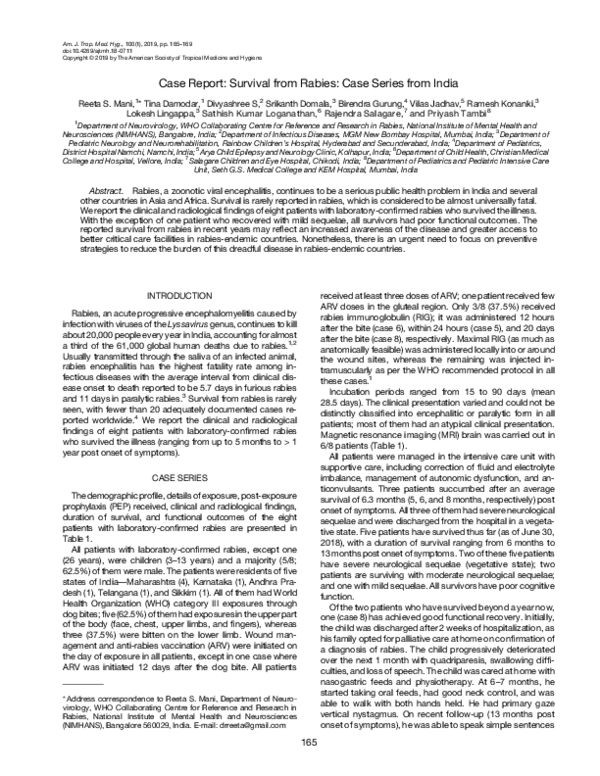 (PDF) Case Report: Survival from Rabies: Case Series from India