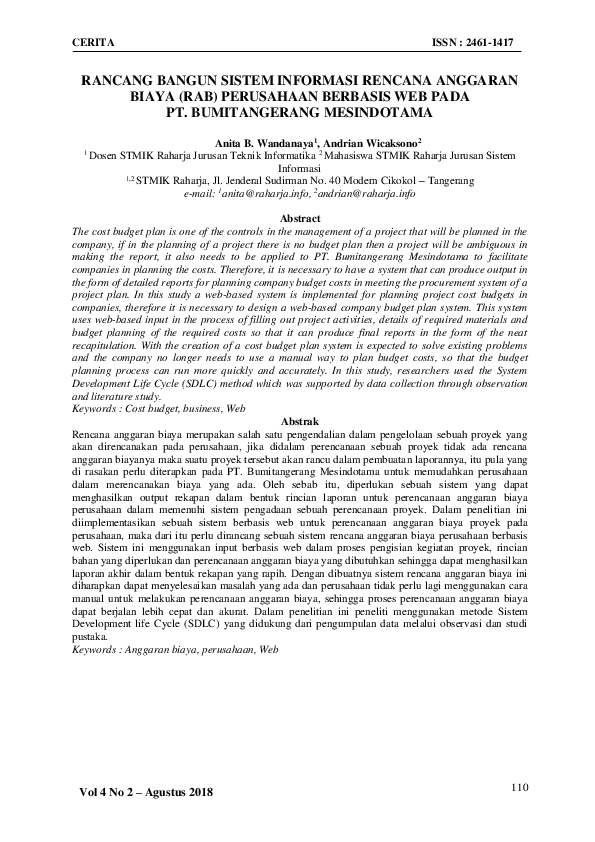 (PDF) Rancang Bangun Sistem Informasi Rencana Anggaran Biaya (Rab ...