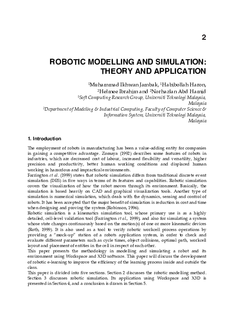 (PDF) Robotil Modelling and Simulation: Theory and Application