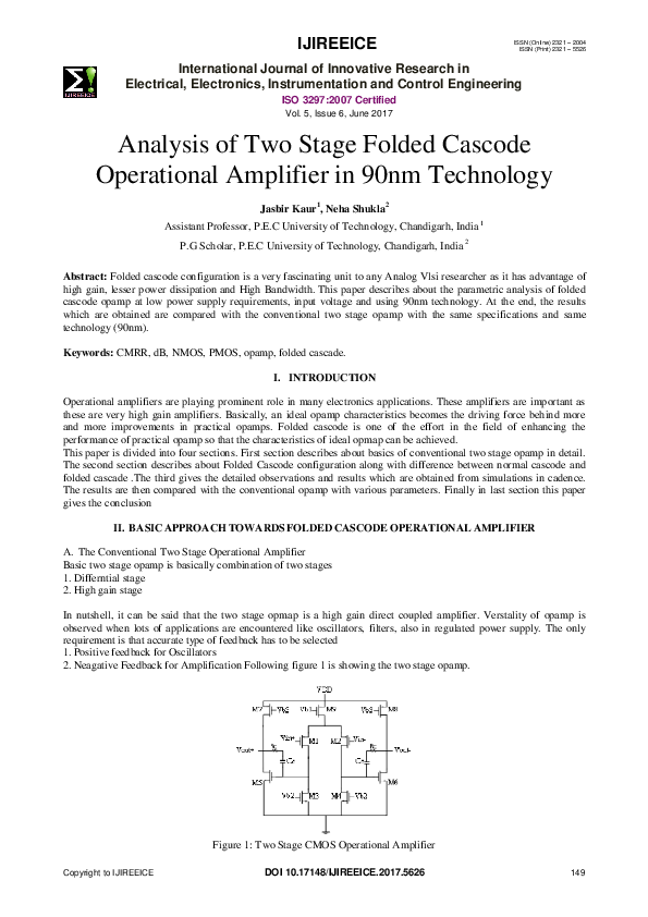 (PDF) Analysis of Two Stage Folded Cascode Operational Amplifier in ...