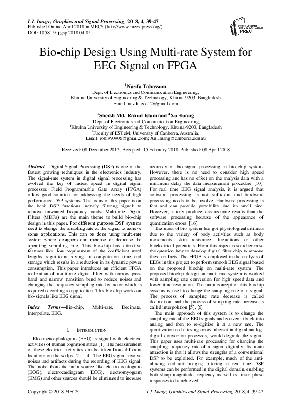 (PDF) Bio-chip Design Using Multi-rate System for EEG Signal on FPGA
