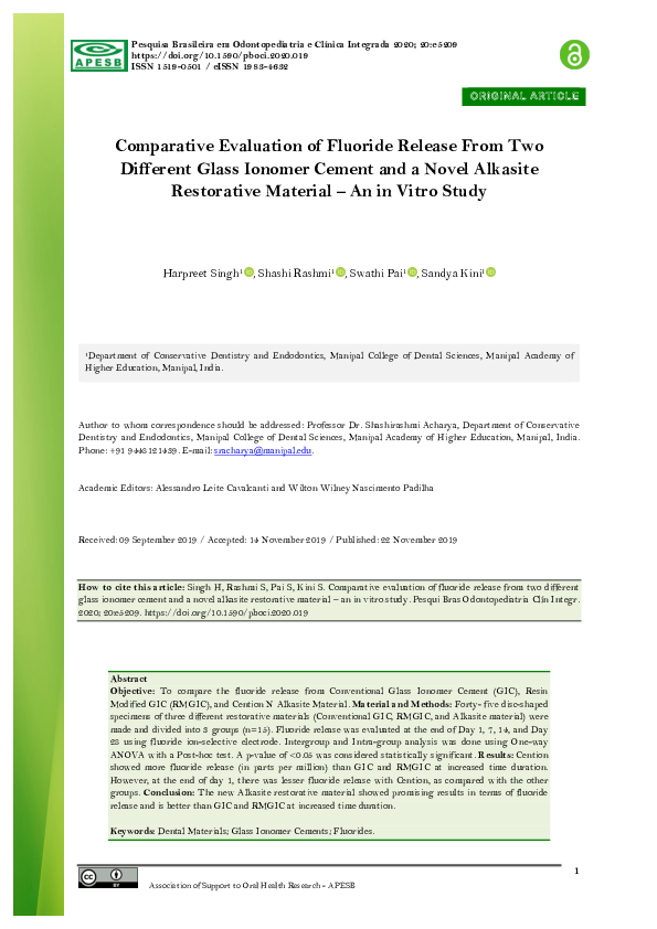 (PDF) Comparative Evaluation of Fluoride Release From Two Different ...