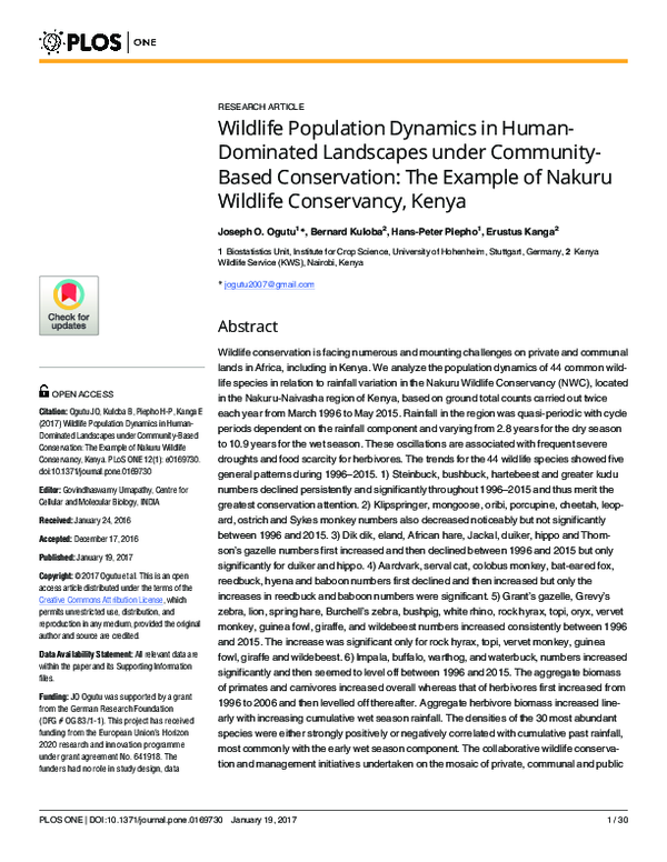(PDF) Wildlife Population Dynamics in Human-Dominated Landscapes under ...