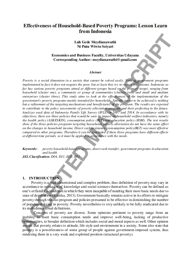 (PDF) Effectiveness of Household-Based Poverty Programs: Lesson Learn ...