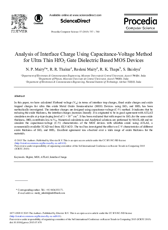 (PDF) Analysis of Interface Charge Using Capacitance-Voltage Method for ...